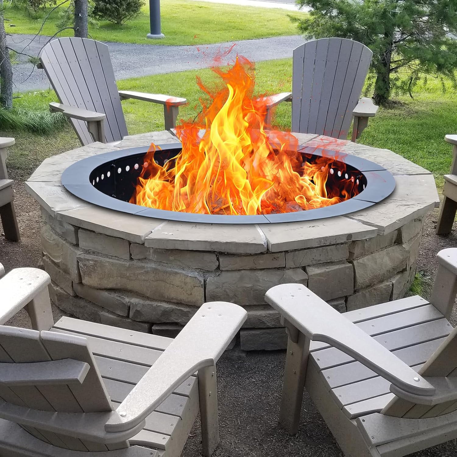 SOPTY 36 inch Fire Ring with Deer& Bird Cut-Out, Fire Pit Ring for ...