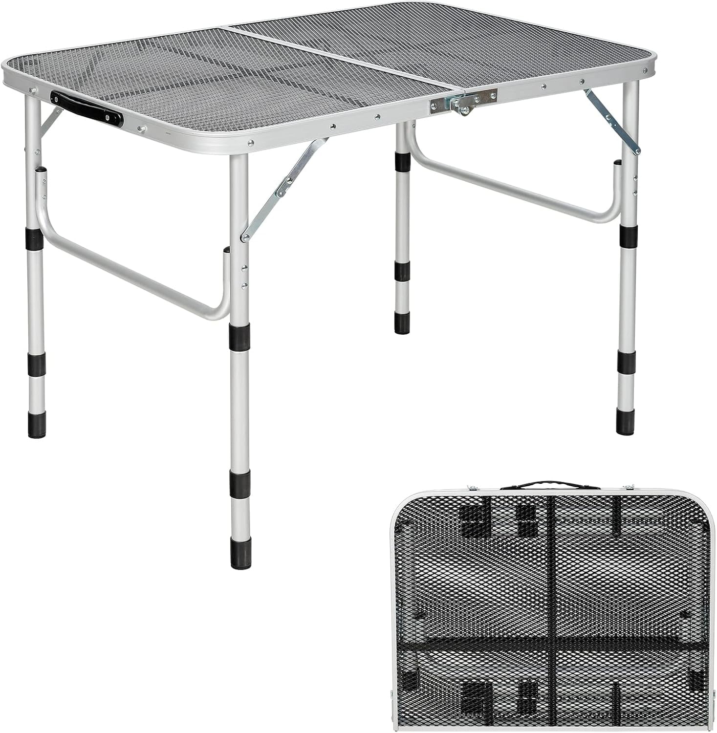 SOPTY 3FT Portable Camping Table, Aluminum Picnic Table W/Iron Mesh ...
