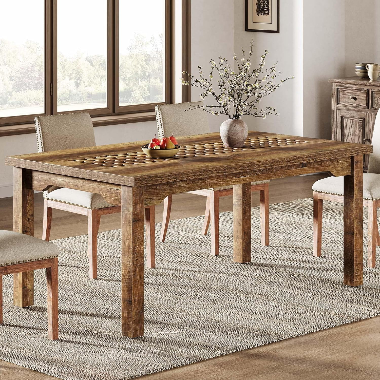 SOPTY 63-Inch Wood Dining Table for 4-6, Farmhouse Kitchen Table with ...