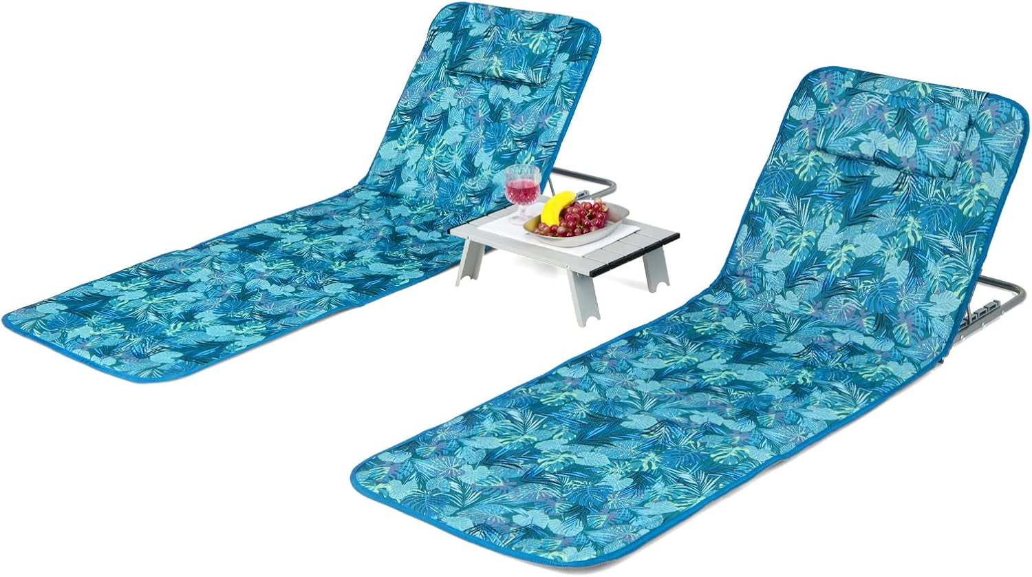 SOPTY Beach Chairs for Adults 2 Pack Set with Side Table, Folding ...