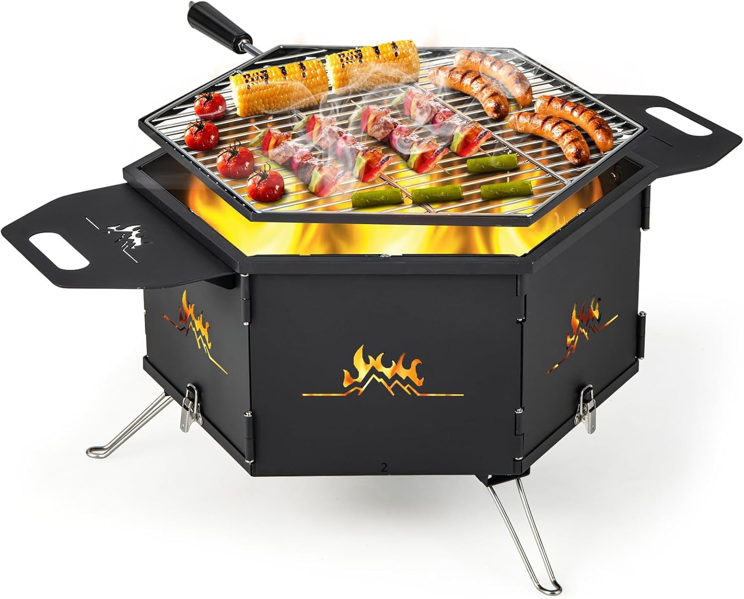 SOPTY Fire Pit Grill, Outdoor Fire Pit with Removable 360° Swivel ...