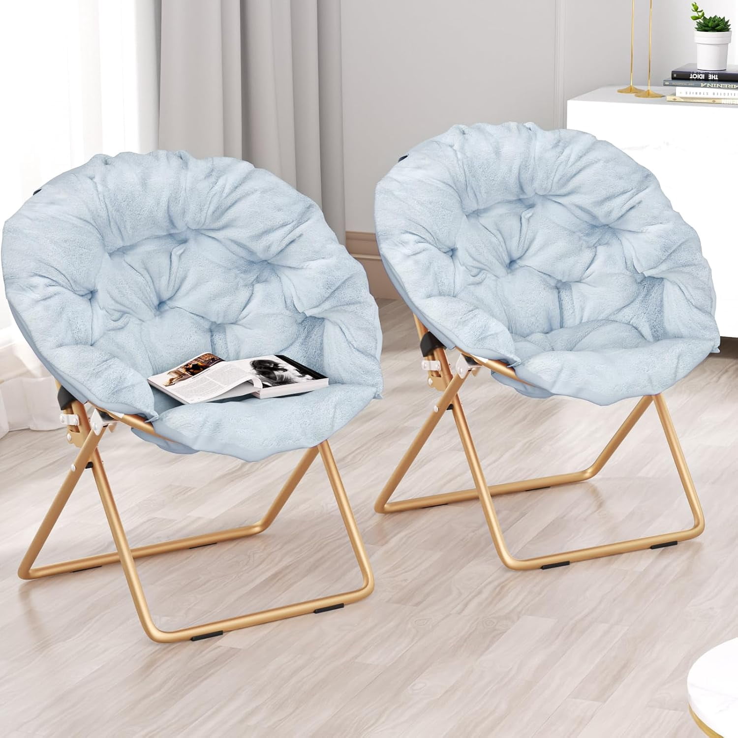 SOPTY Foldable Oversized Moon Chairs Set of 2, Large Soft Lazy Cozy ...