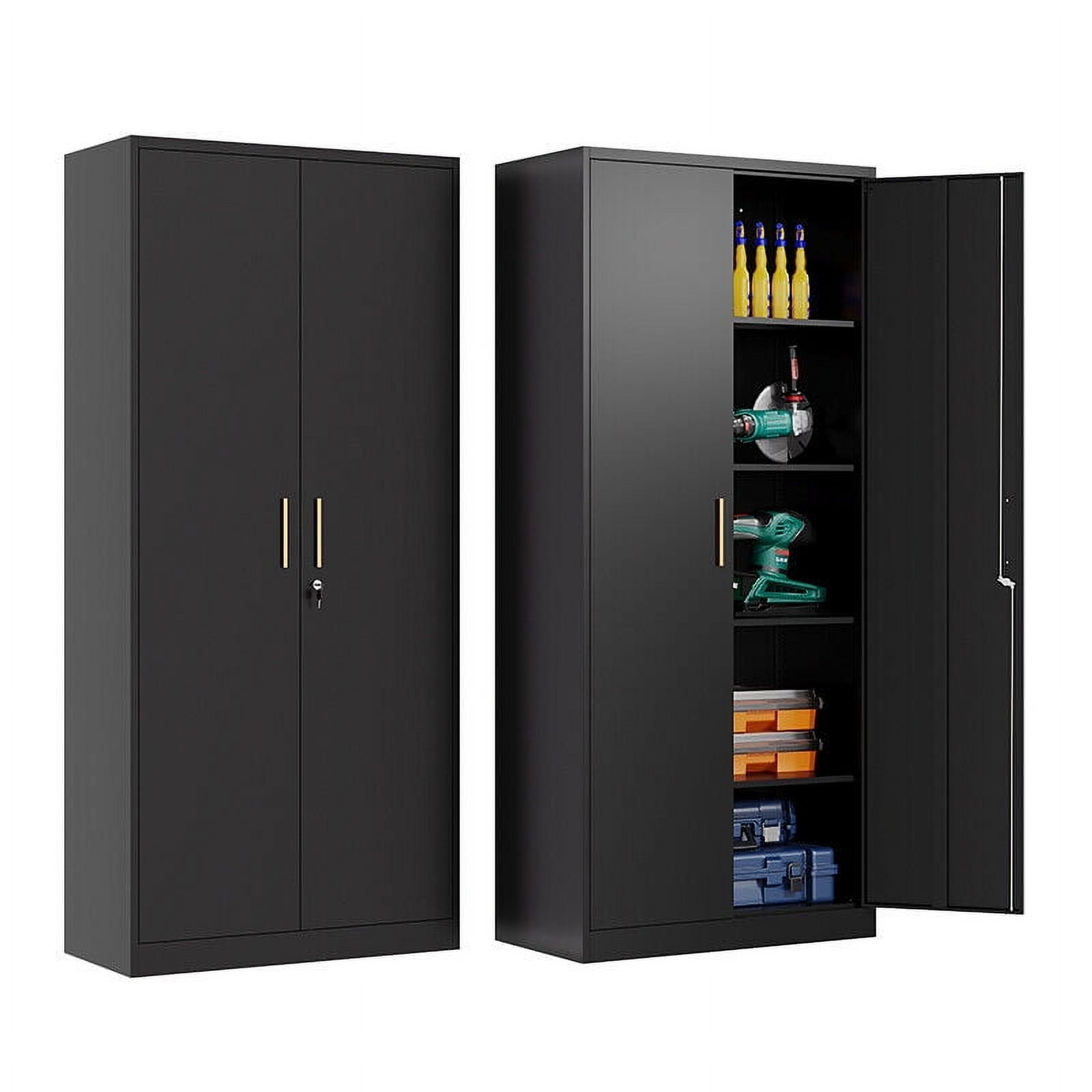 SOPTY Garage Storage Cabinet with 2 Lockable Doors, Adjustable Shelves ...