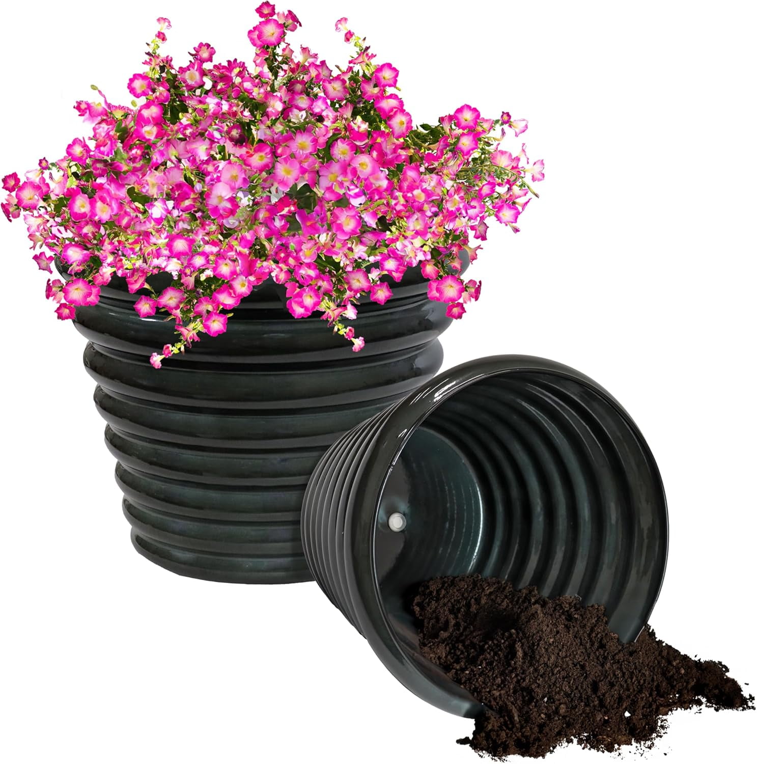 SOPTY Get This Durable 12.5" Metal Plant Pot Set in Juniper Glaze ...