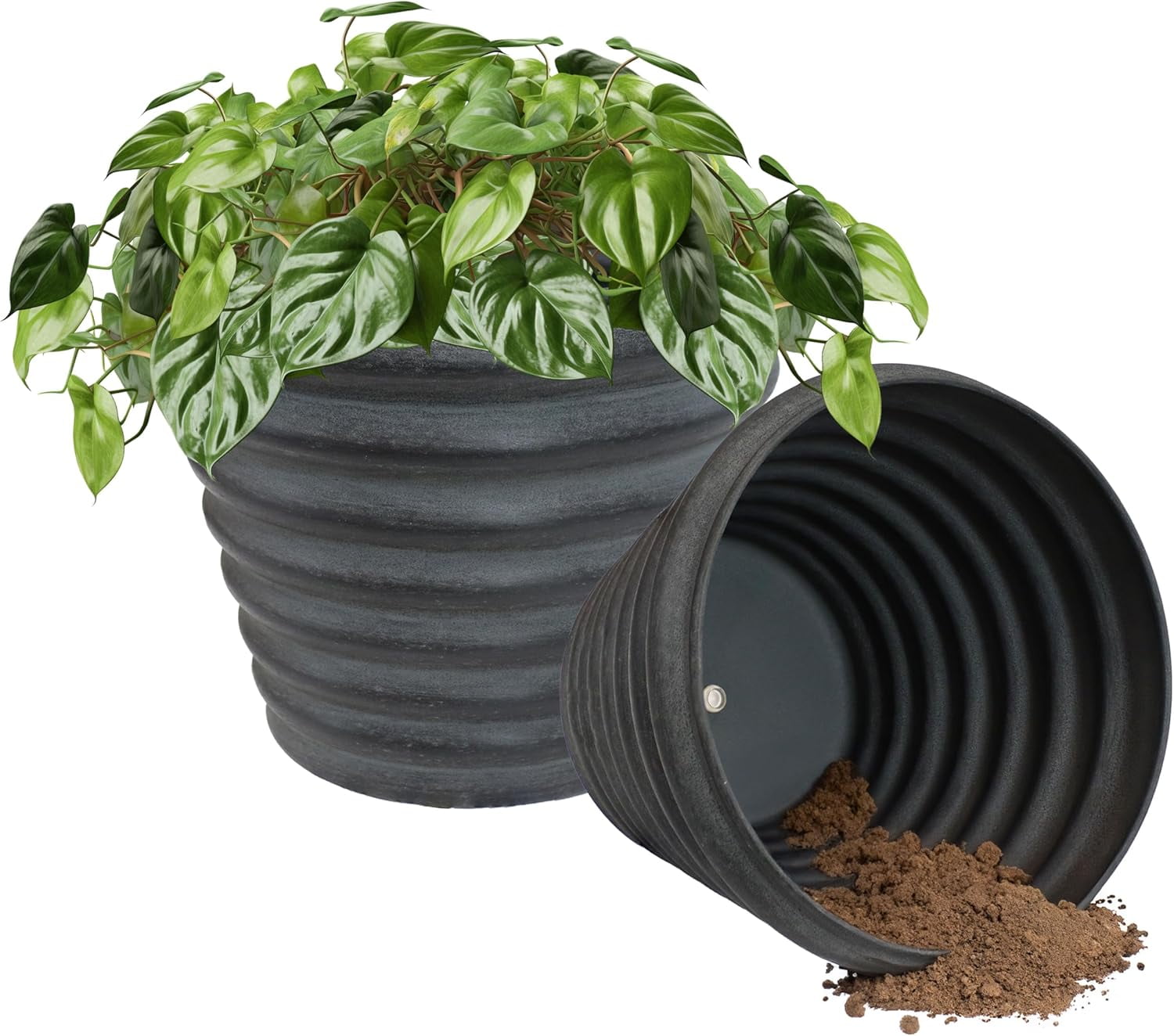 SOPTY Get This Durable 12.5" Metal Plant Pot Set in Juniper Glaze ...