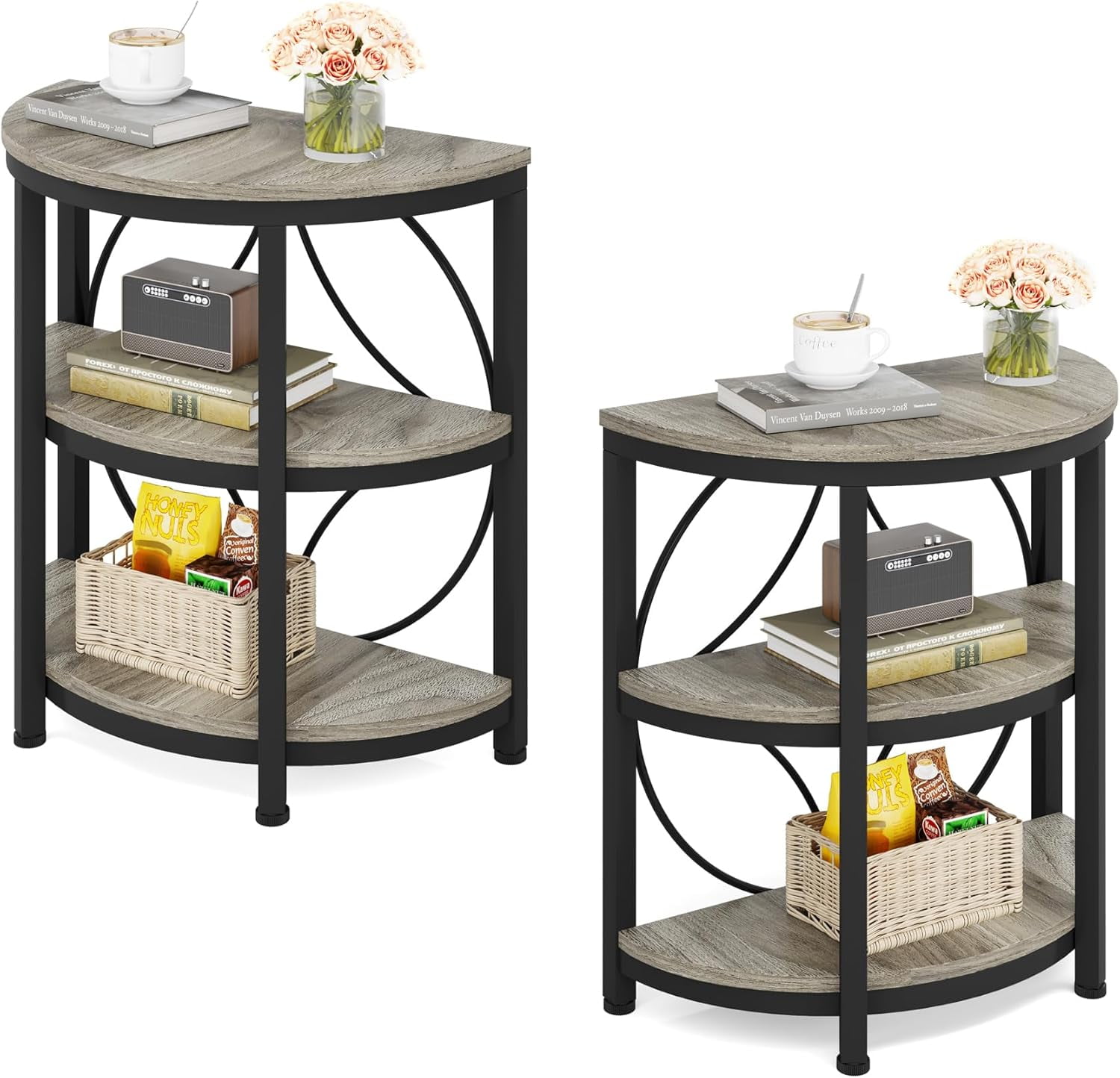 SOPTY Half Round End Table-Set of 2, Half Circle Side Table with ...