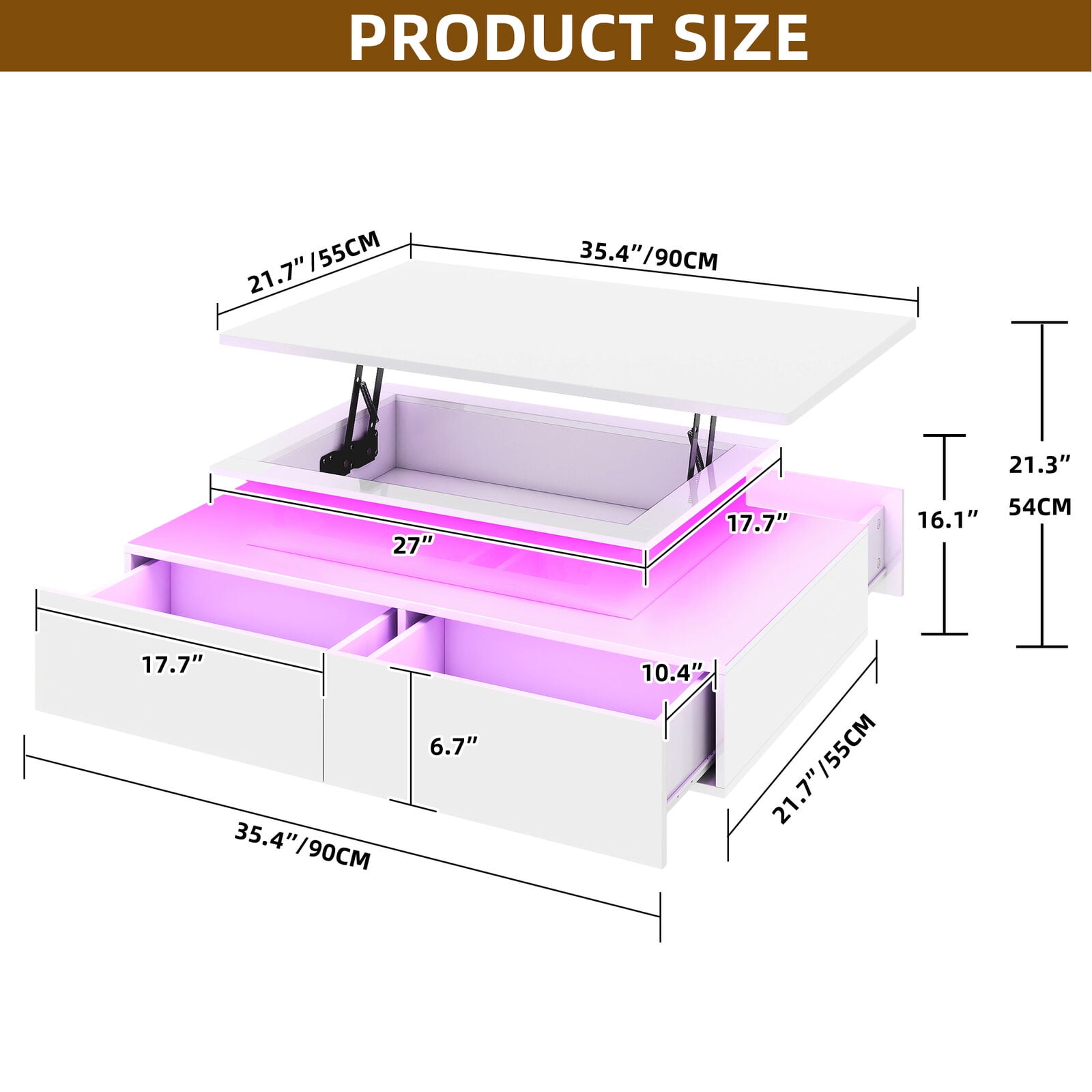 SOPTY LED Coffee Table with Storage 4 Drawers, Modern High Glossy ...