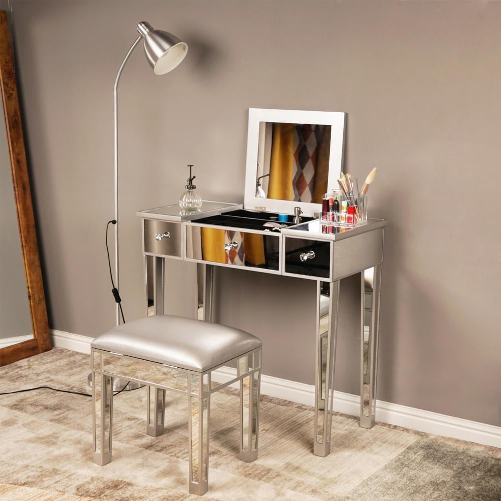 SOPTY Mirrored Console Table Computer Desk with a Drawer, Mirrored Flip ...