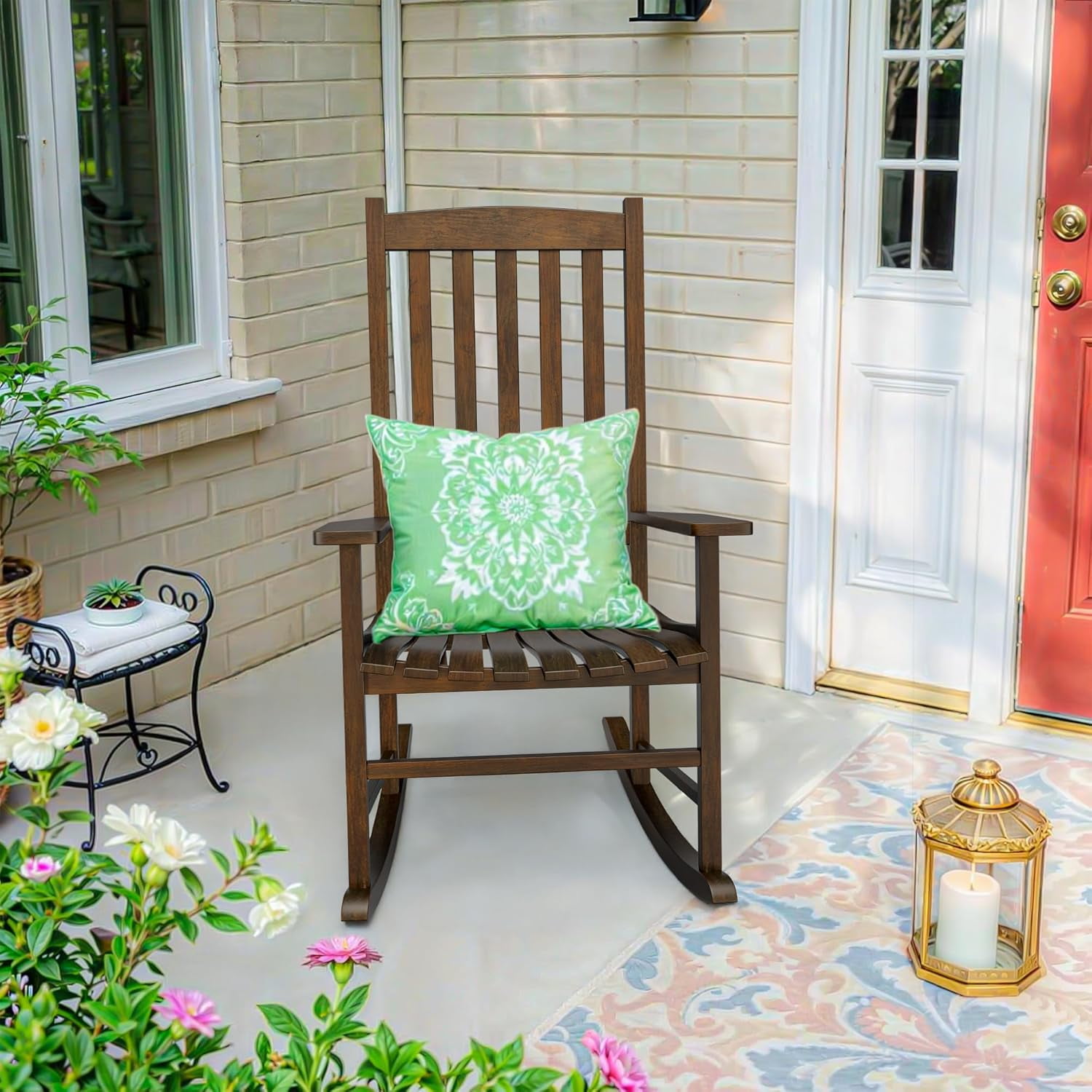 SOPTY Outdoor Rocking Chair, All Weather Resistant Outdoor Indoor Wood ...