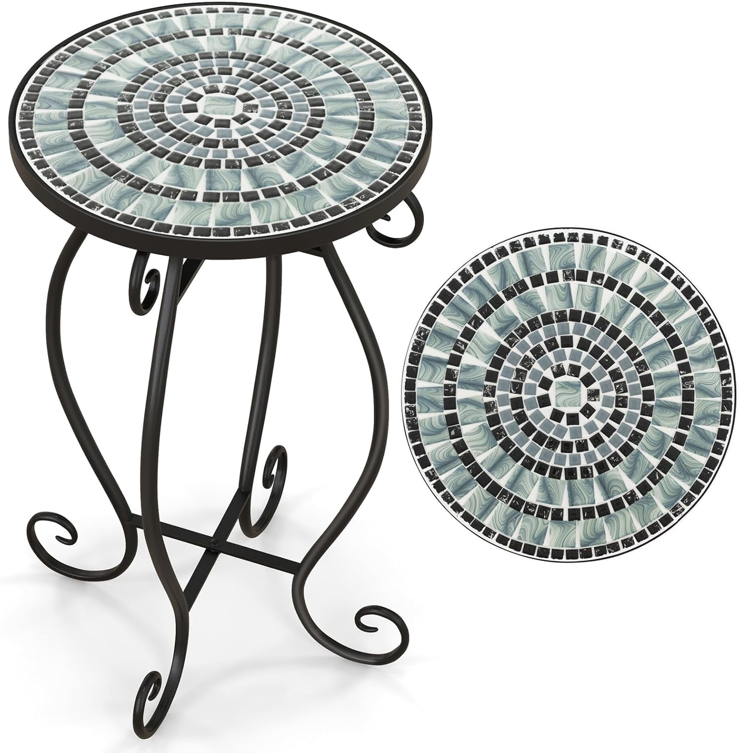 SOPTY Outdoor Side Table, Mosaic Patio Table, 14inch Accent Table Plant ...