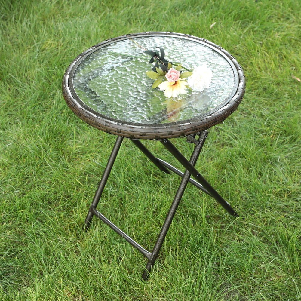 SOPTY Outdoor Side Table,Rattan Patio Side Table,Small Foldable Wicker ...