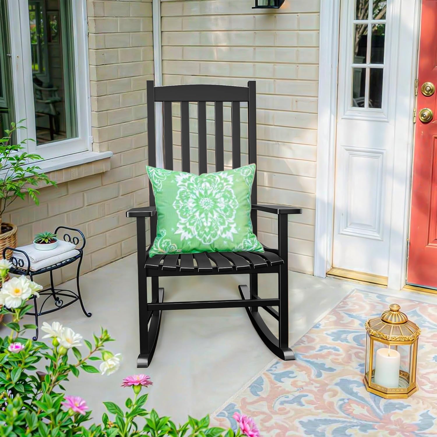 SOPTY Outdoor Wood Rocking Chair for Porch, All Weather Resistant ...