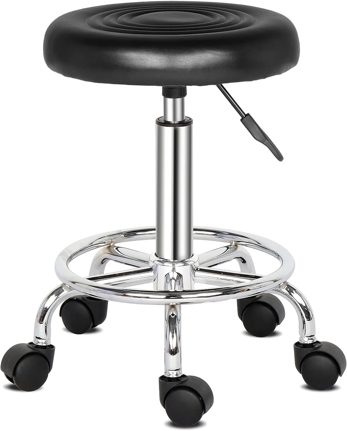 SOPTY PU Leather Modern Round Rolling Stool with Footrest Height ...