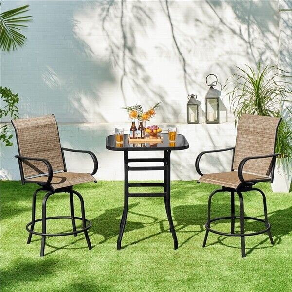 SOPTY Patio Swivel Bar Stools Set of 2, All-Weather Patio Outdoor High ...