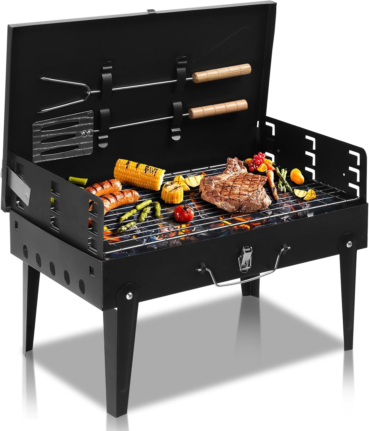 SOPTY Portable Charcoal Grill, Tabletop Multi-functional Barbecue ...