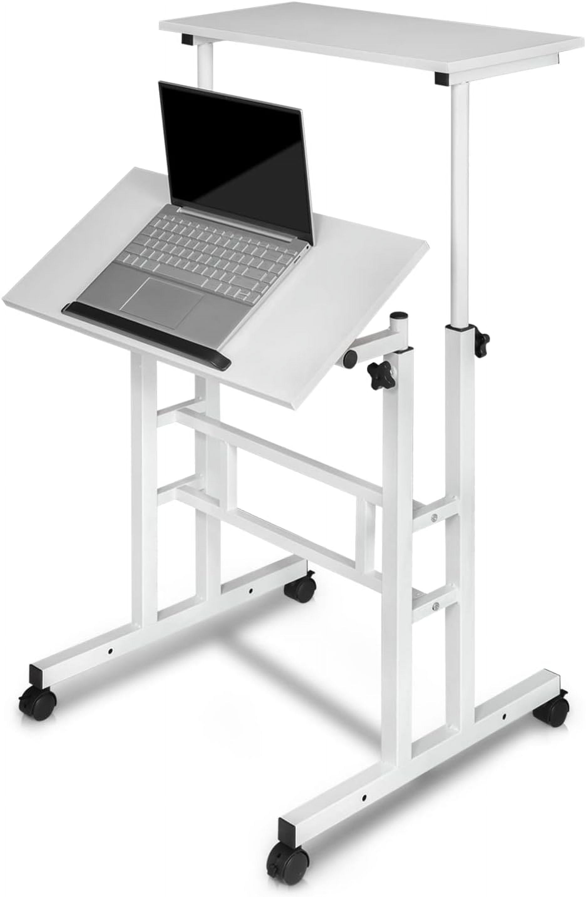 SOPTY Rolling Desk Adjustable Height, Sit Stand Laptop Workstation with ...