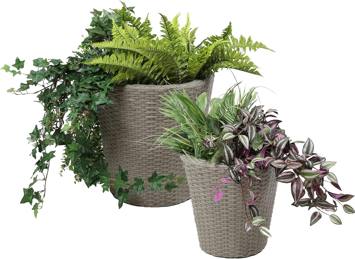 SOPTY Round Polyrattan Indoor Planter Set - Includes 14.5-Inch Diameter ...