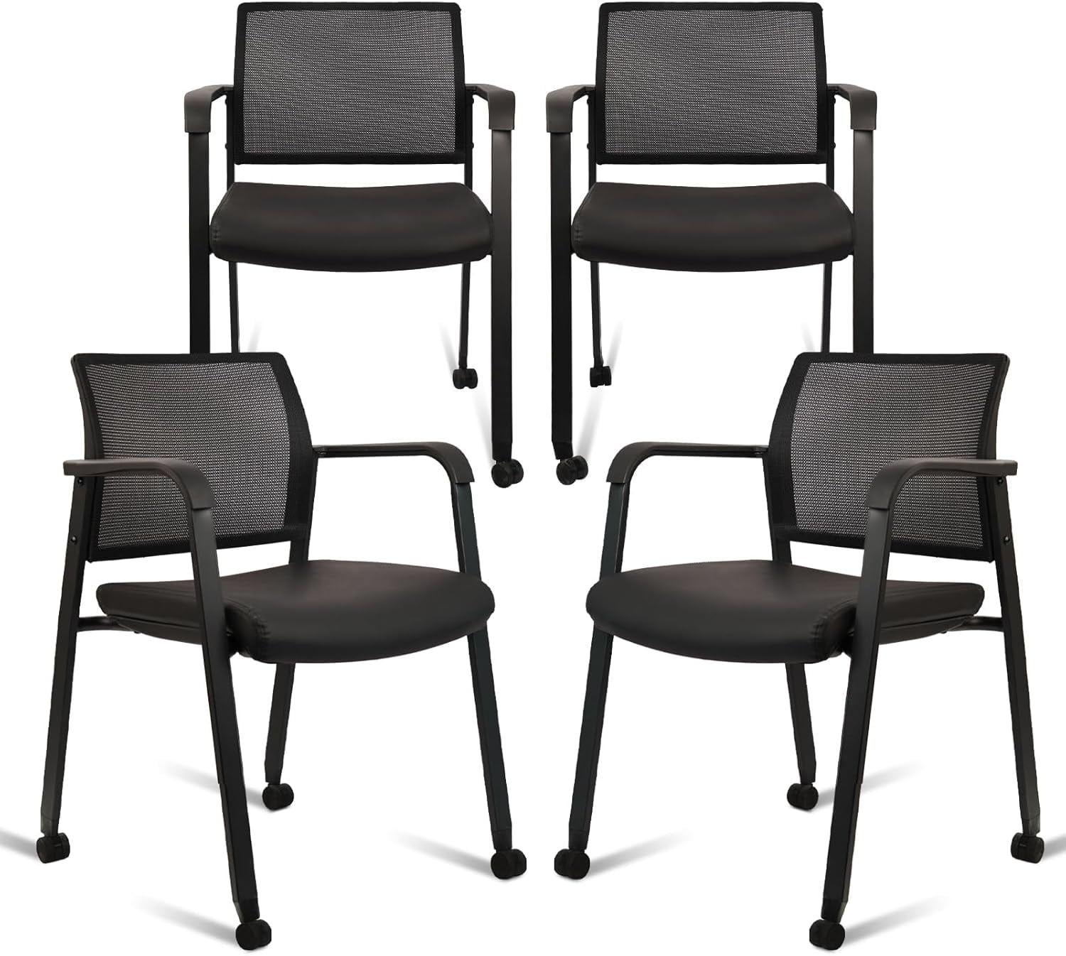 SOPTY Stacking Office Chair with Wheels, Mesh Back Waiting Room Guest ...
