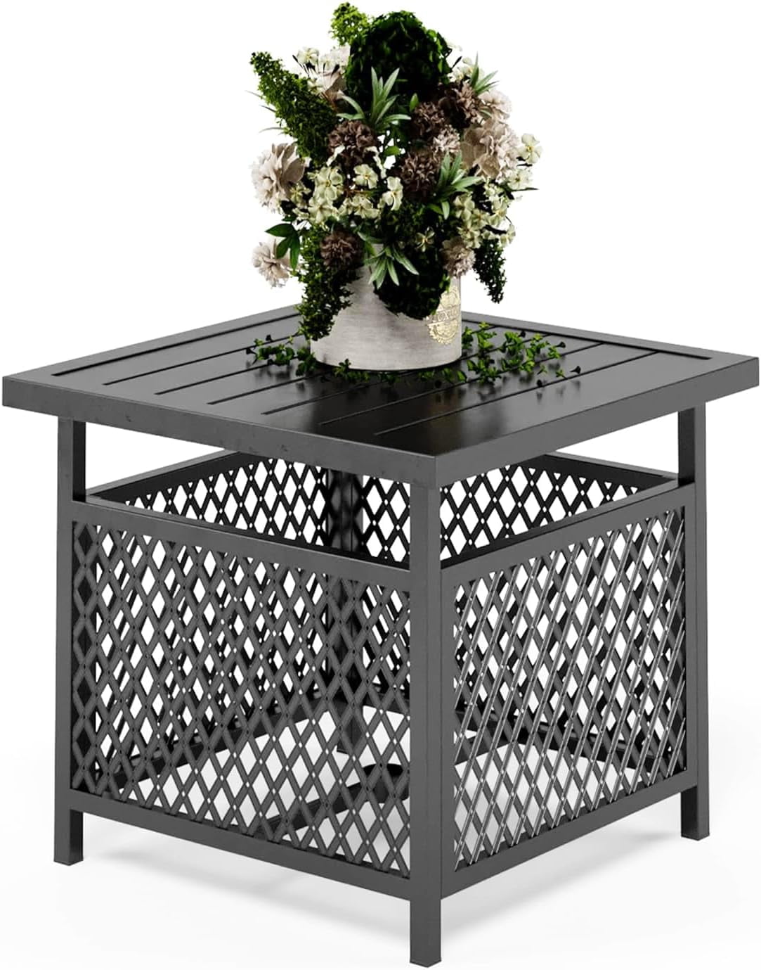 SOPTY Sturdy Indoor Outdoor Small Metal Square End Table in Black - A ...