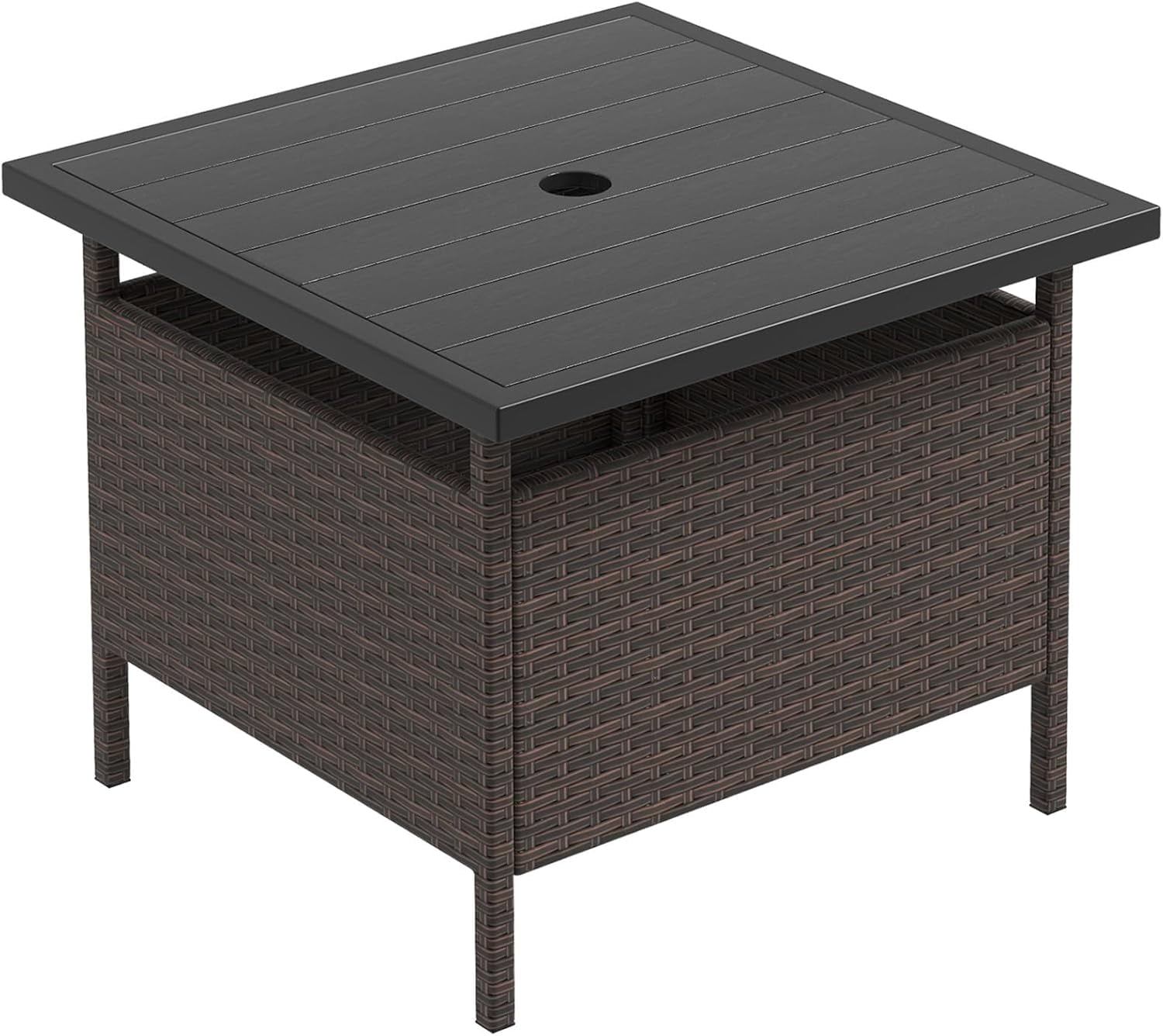 SOPTY Umbrella Table, Outdoor Side Table with 2" Umbrella Hole, Rattan ...