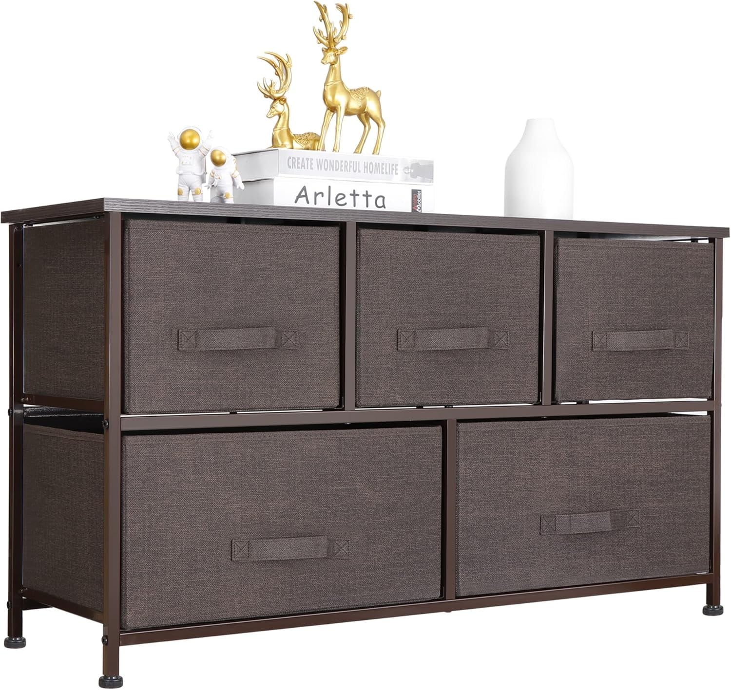 SOPTY Wide Dresser for Bedroom with 5 Drawer, Fabric Chests of Drawers ...