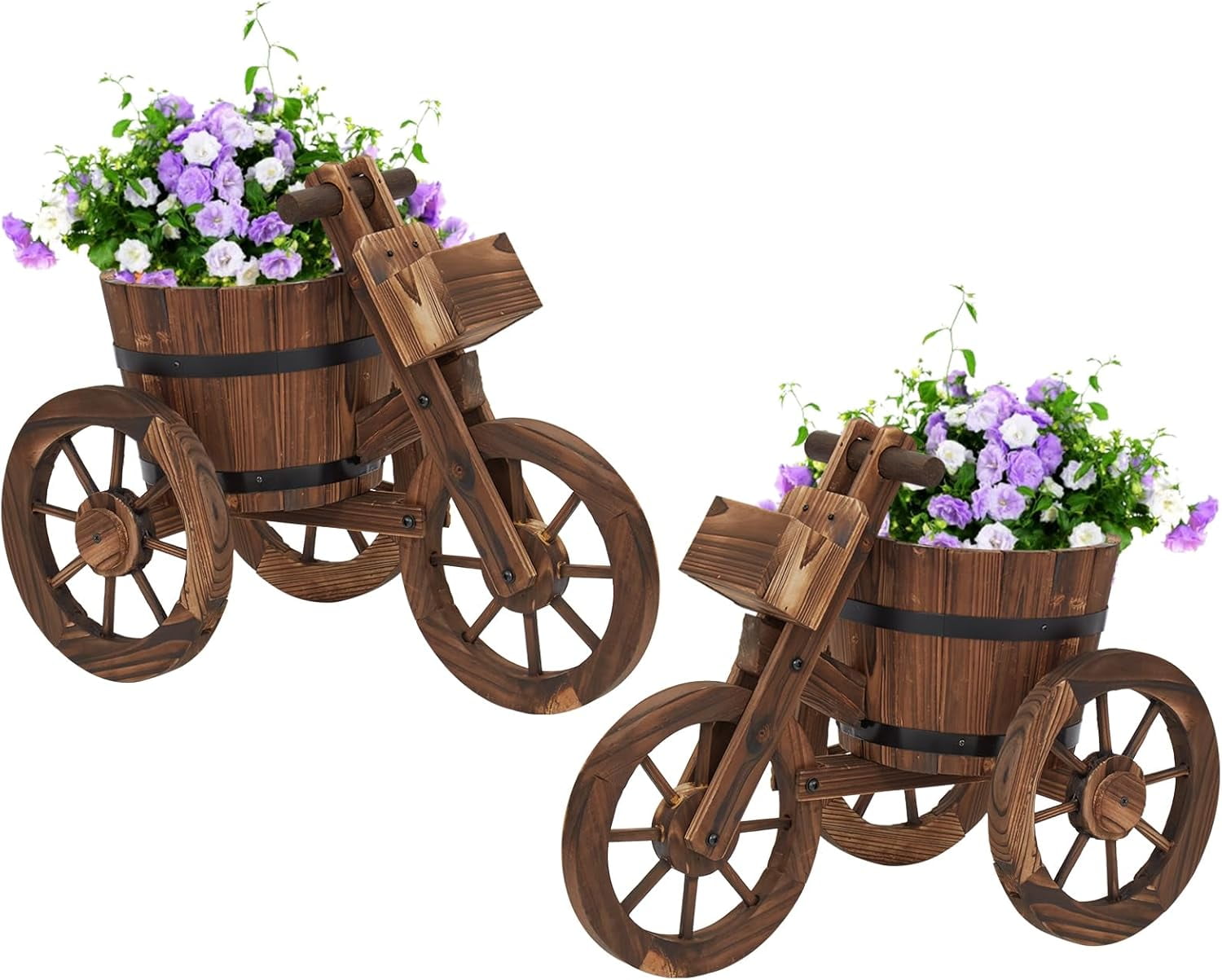 SOPTY Wood Cart Garden Planter Pot w/3 Wheels Barrow Wagon Flower ...