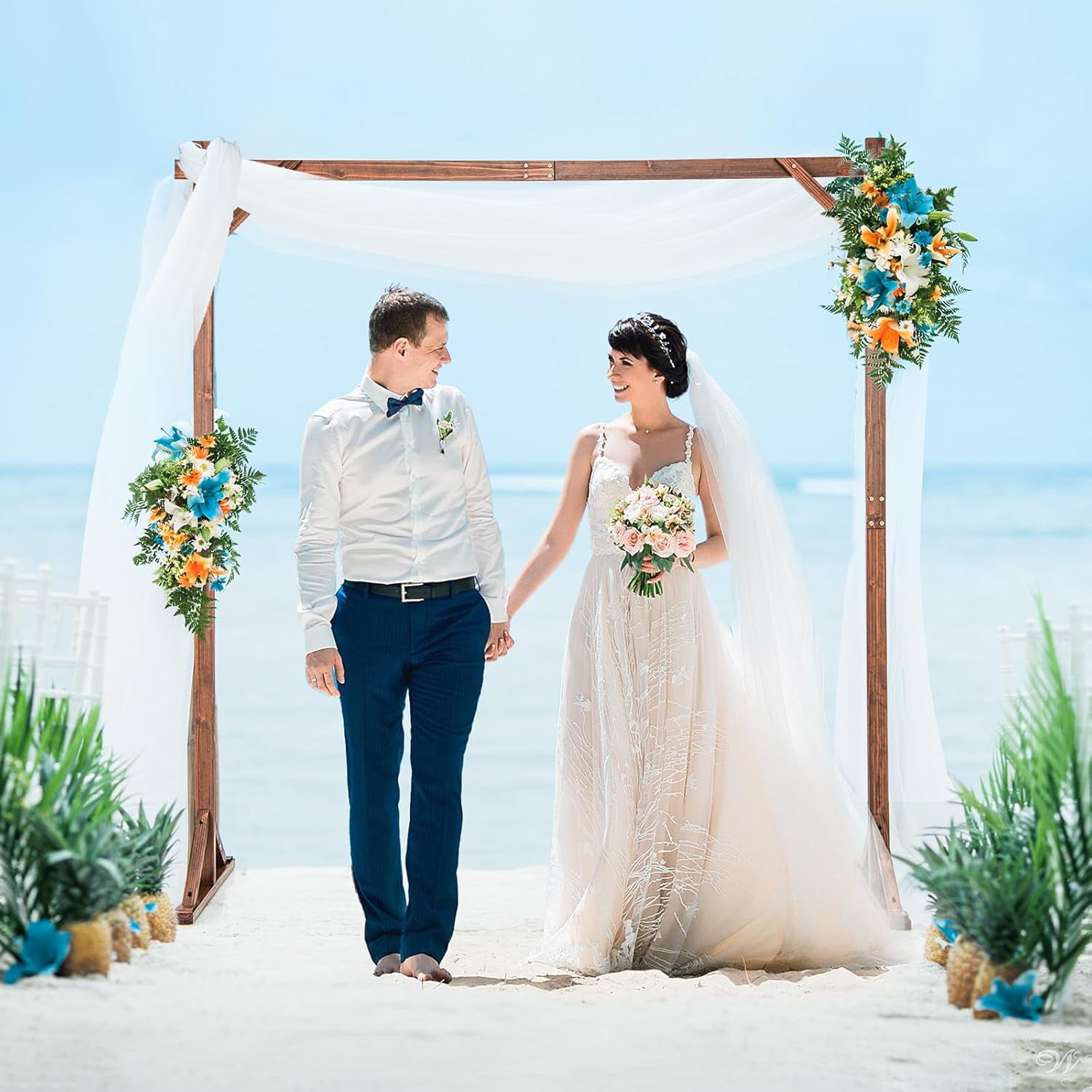 SOPTY Wooden Wedding Arch for Ceremony, 7.4 FT Round Solid Wood Arbor ...