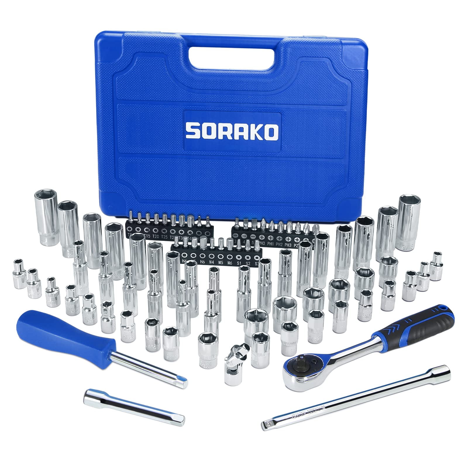SORAKO 87-Piece Drive Socket Wrench Set, 1/4-Inch Drive, Chrome ...
