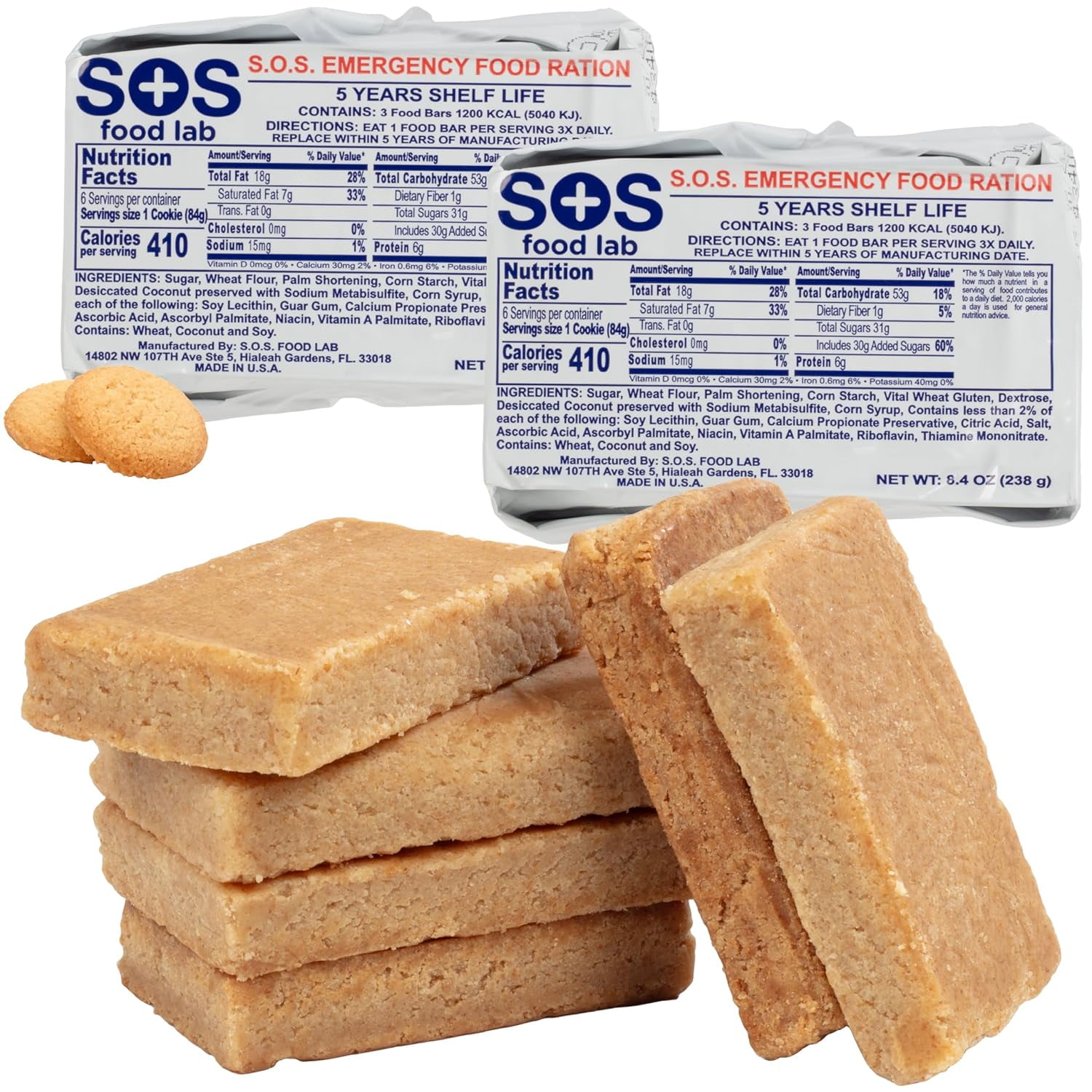 SOS Food Lab Emergency Food Bar - 1200 Calorie Ration (2 Pack ...
