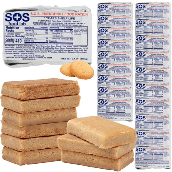 SOS Food Lab Emergency Food Bar - 1200 Calorie Ration (20 Pk Shortbread ...