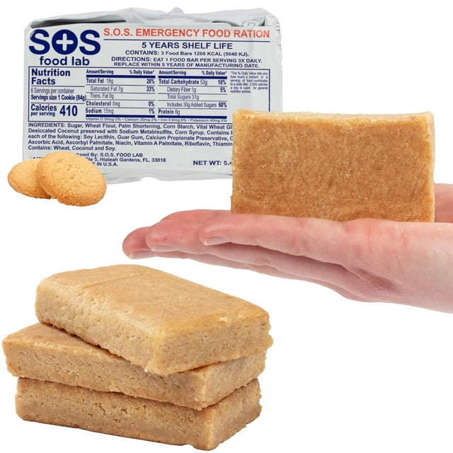SOS Food Lab Emergency Food Bar - 1200 Calorie Ration (Shortbread ...