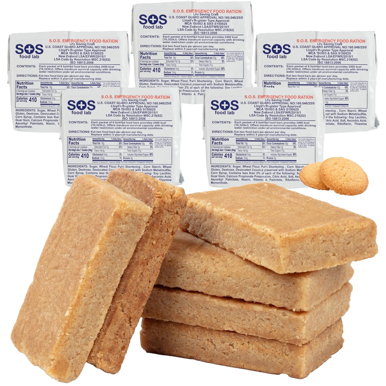 SOS Food Lab Emergency Food Bar - 2400 Calorie Ration (5 Pack ...