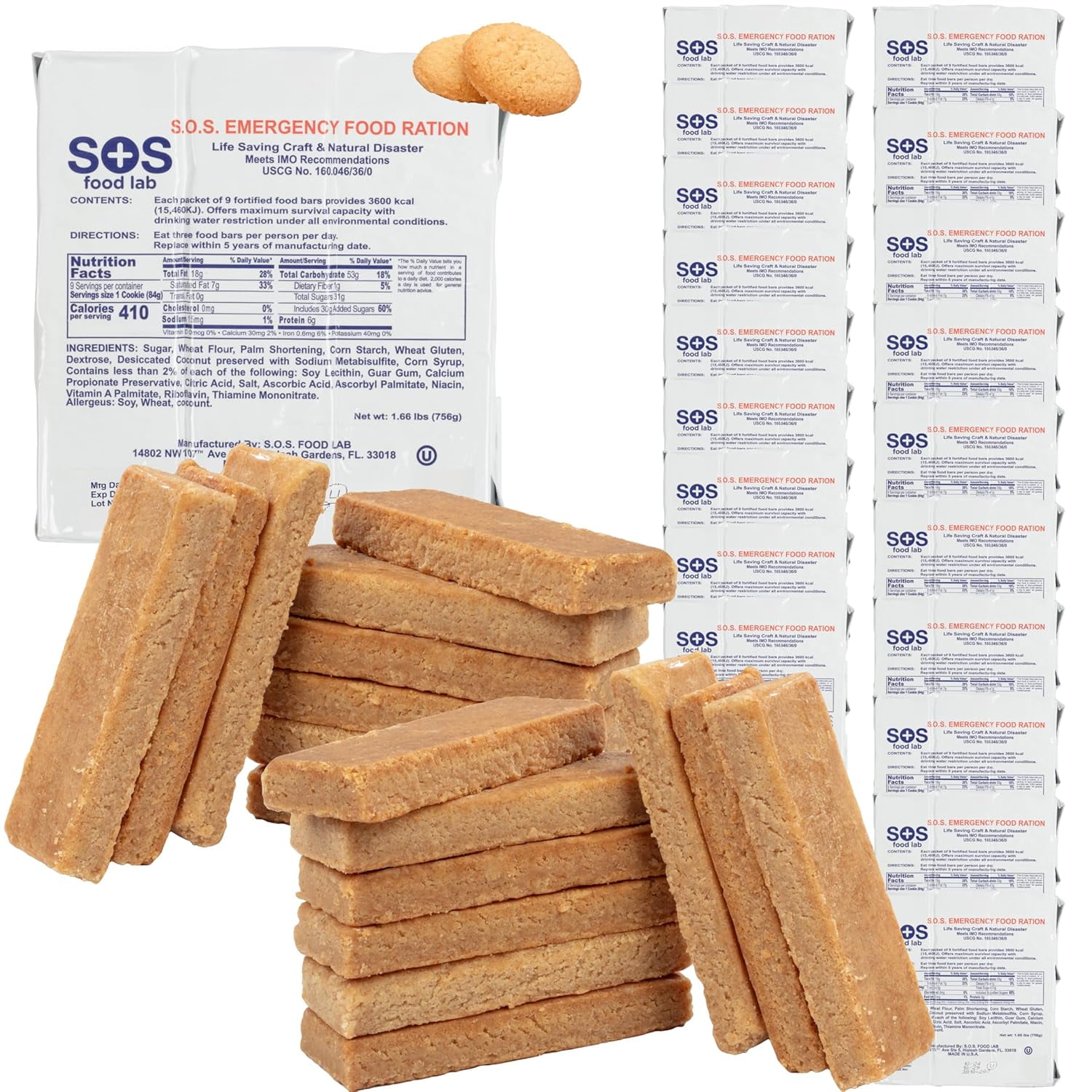 SOS Food Lab Emergency Food Bar - 3600 Calorie Ration (20 Pk Shortbread ...