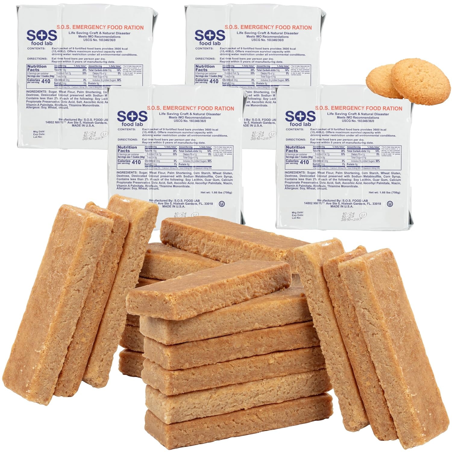 SOS Food Lab Emergency Food Bar - 3600 Calorie Ration (4 Pack ...