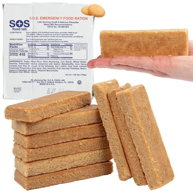 SOS Food Lab Emergency Food Bar - 3600 Calorie Ration (Shortbread Cookie) - 3 Day/72 Hour Ready ...