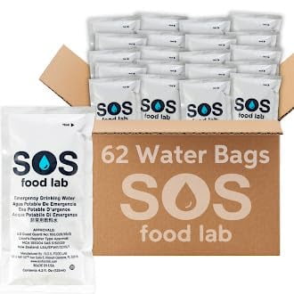 SOS Food Lab Emergency Water Pouches (62 Count, 4.2 Fl Oz Each ...