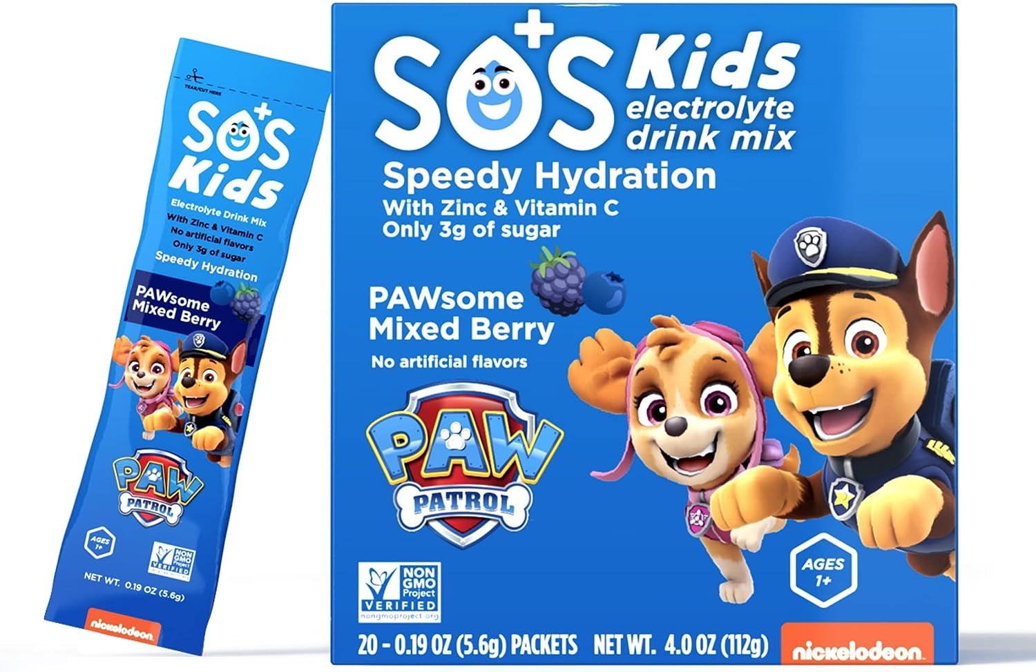 SOS Rehydrate Kids Electrolyte Drink Mix Mixed Berry 20 Stick Packs Low ...