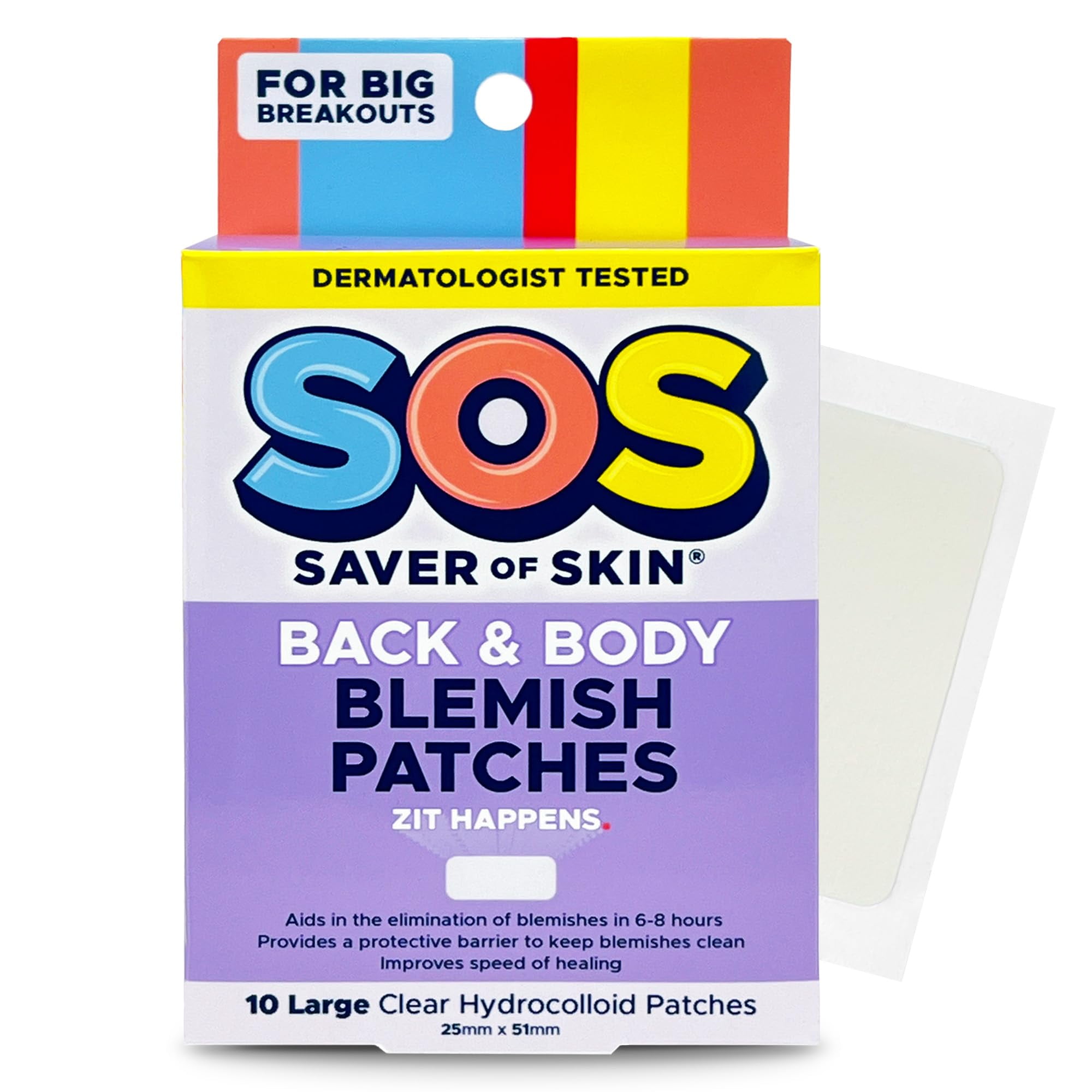 SOS SAVER OF SKIN® Back and Body Patches - 10 Count Hydrocolloid Acne ...