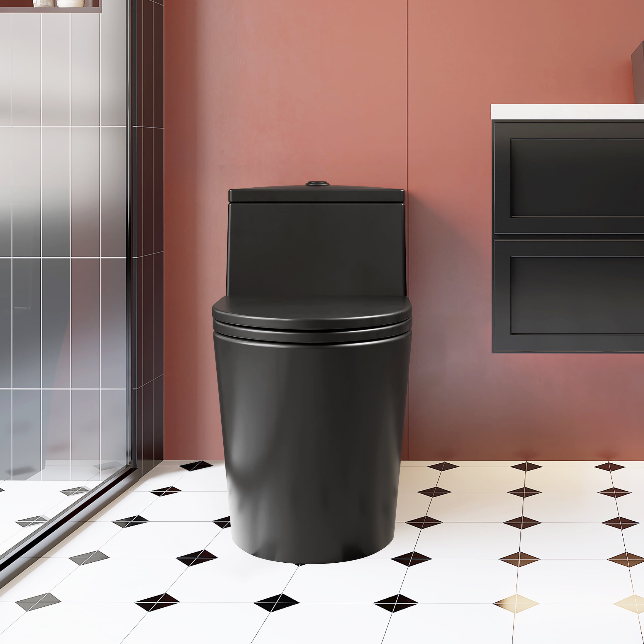SOTOMO MJ-80 Matte Black Elongated One-Piece Toilet, 12-Inch Rough-In ...