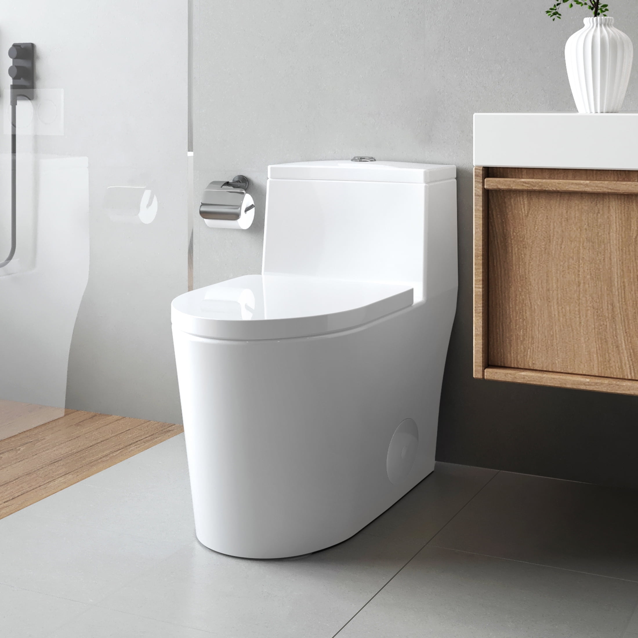 SOTOMO MJ-80 White Elongated One-Piece Toilet, 12-Inch Rough-In, MAP 1000G Dual Flush 1.1/1.6 ...