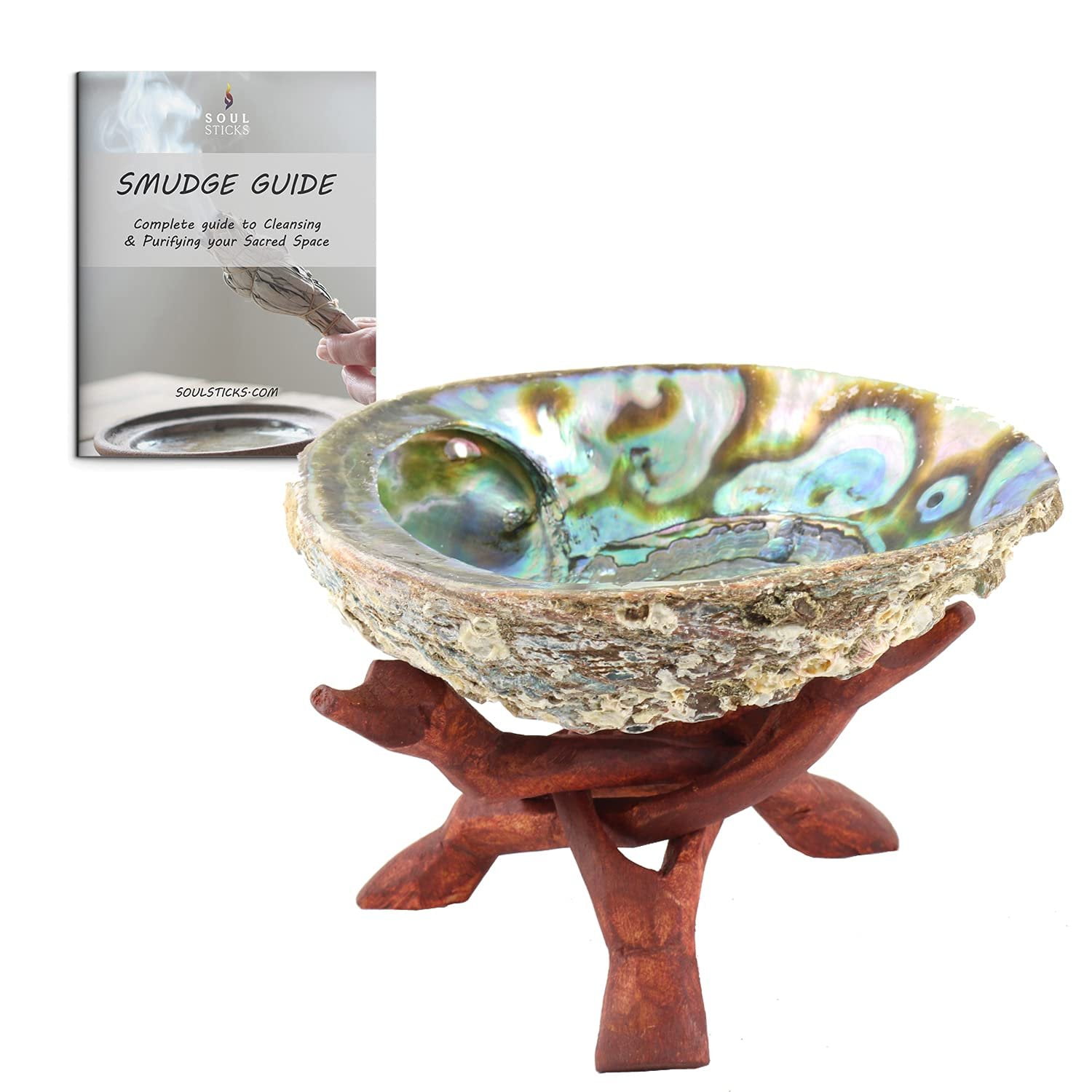 SOUL STICKS Abalone Shell with Wooden Tripod Stand for Smudging Sage ...