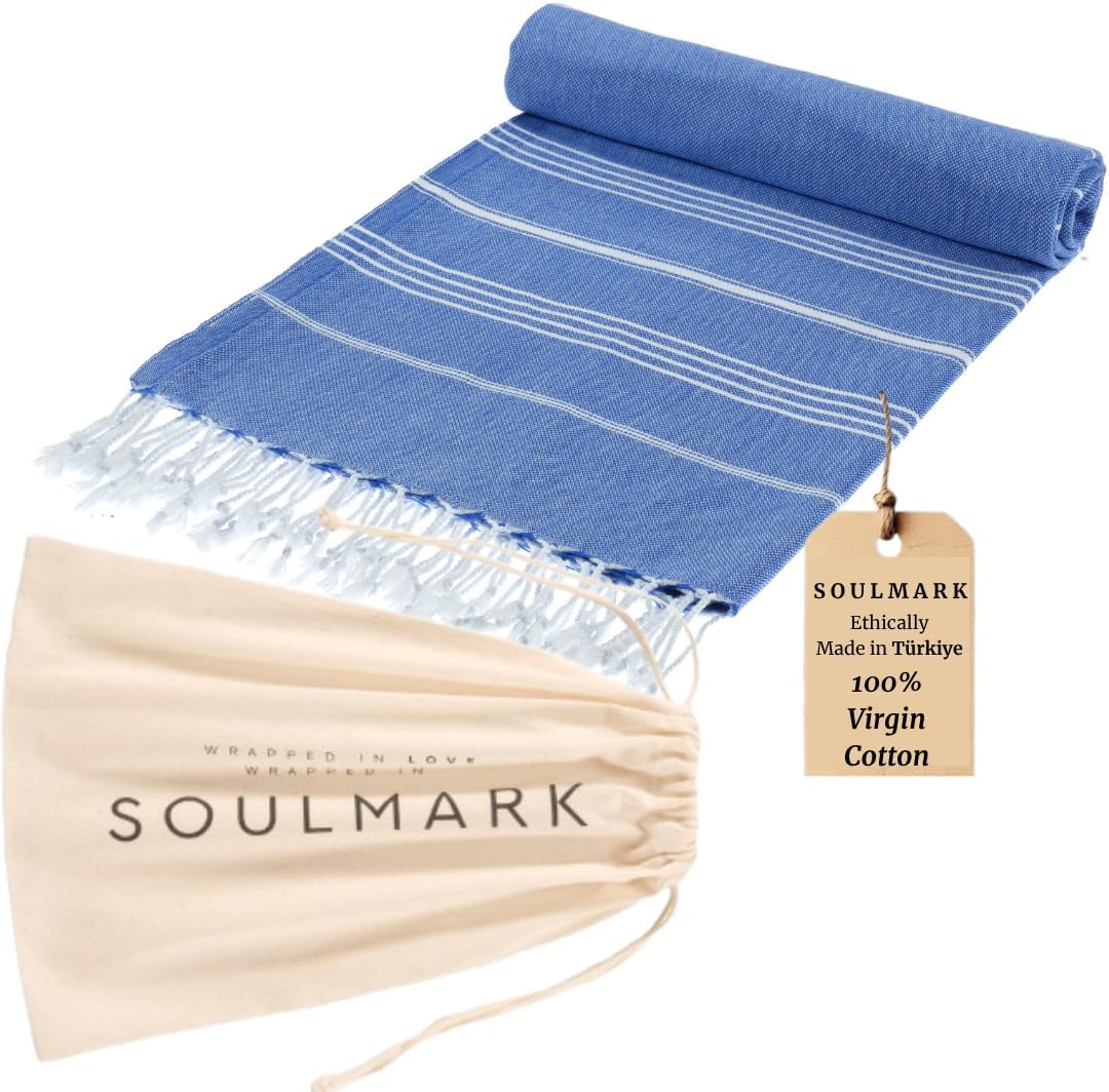 SOULMARK 100% Cotton Turkish Beach Towel with Bag – 38" x 71" – Oeko ...