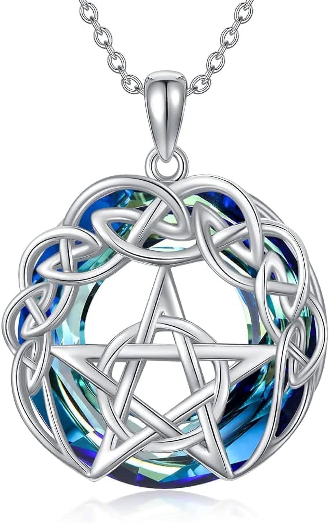 SOULMEET Celtic Moon Pentacle with Crystal Necklace 925 Sterling Silver ...
