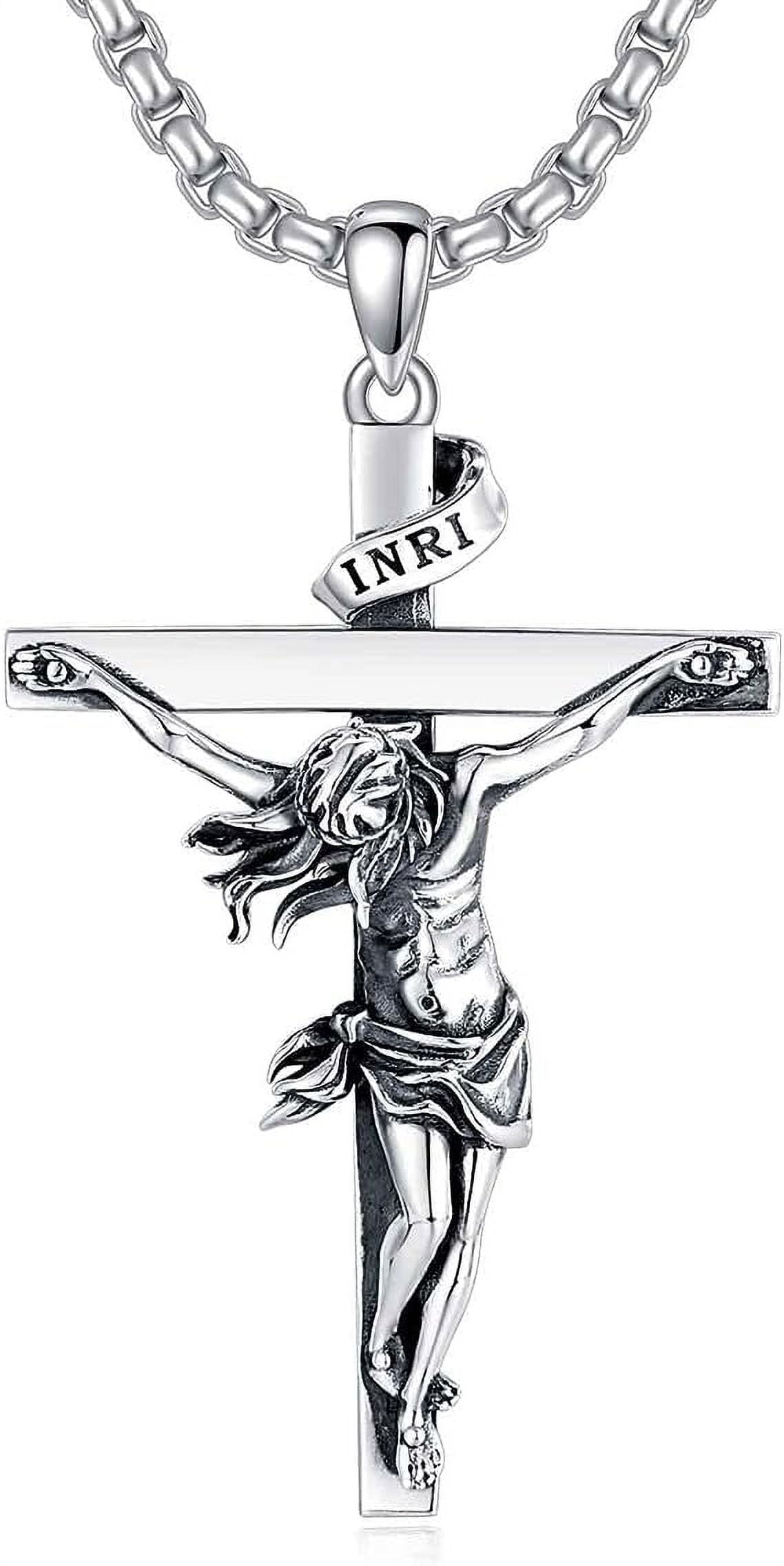 SOULMEET Men's Crucifix Necklace, 925 Sterling Silver Jesus Cross ...