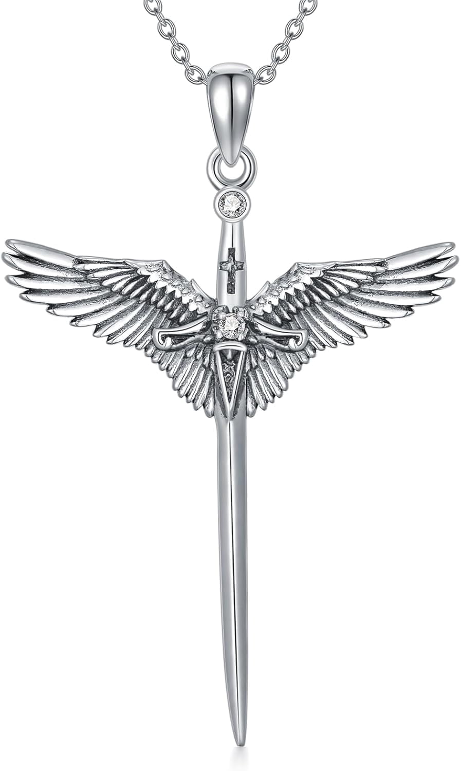 SOULMEET Diamond Angel Wings Sword Necklace 925 Sterling Silver Angel ...