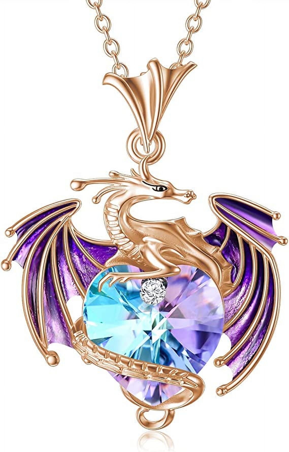SOULMEET Sterling Silver Dragon Necklace with Heart Crystal Pendant ...