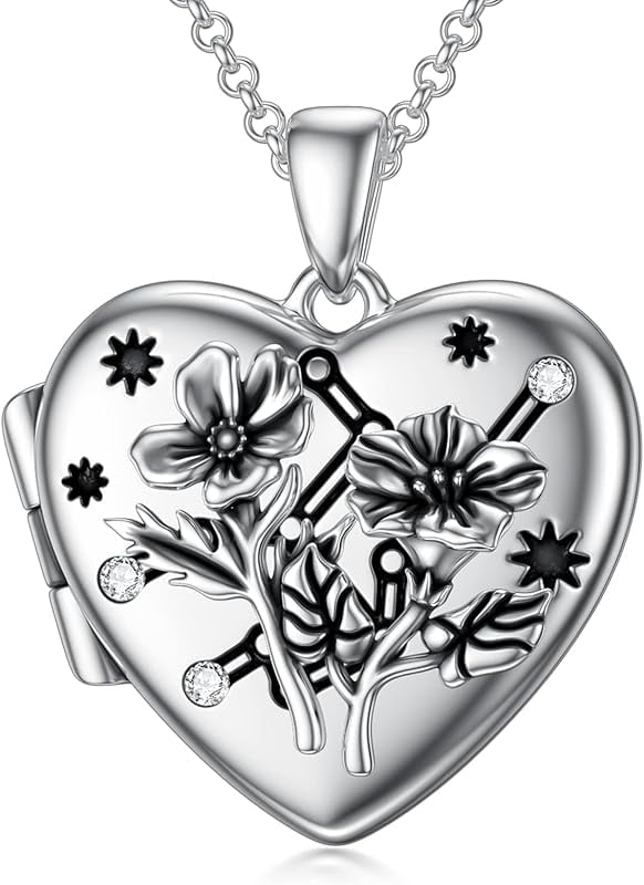 SOULMEET Heart Birth Flowers Zodiac Locket Necklace That Holds Picture ...
