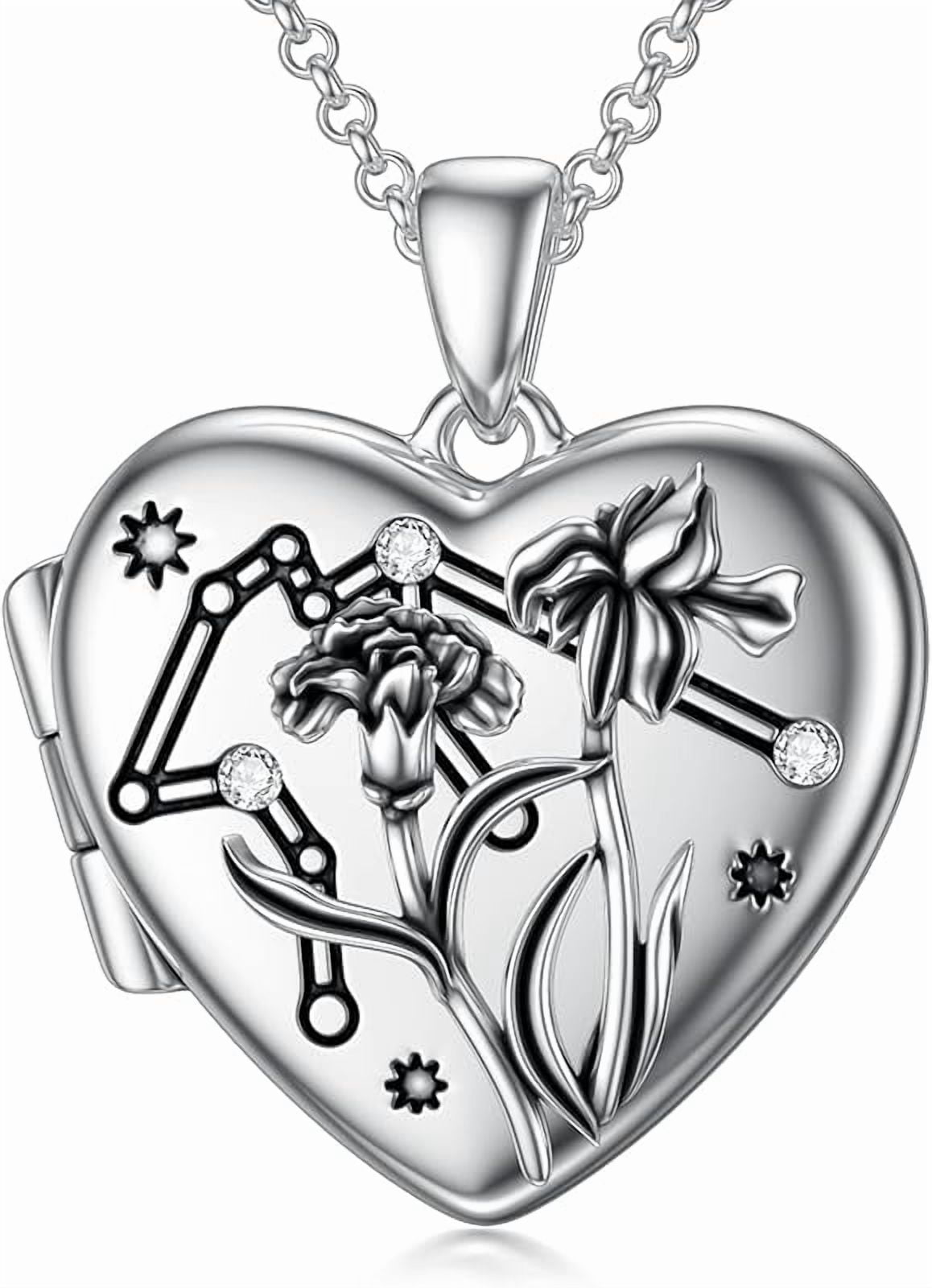 SOULMEET Heart Birth Flowers Zodiac Locket Necklace That Holds Picture ...