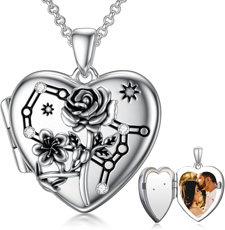 SOULMEET Heart Birth Flowers Zodiac Locket Necklace That Holds Picture ...