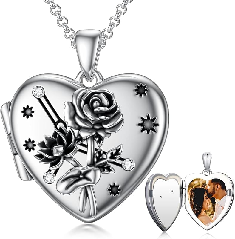 SOULMEET Heart Birth Flowers Zodiac Locket Necklace That Holds Picture ...